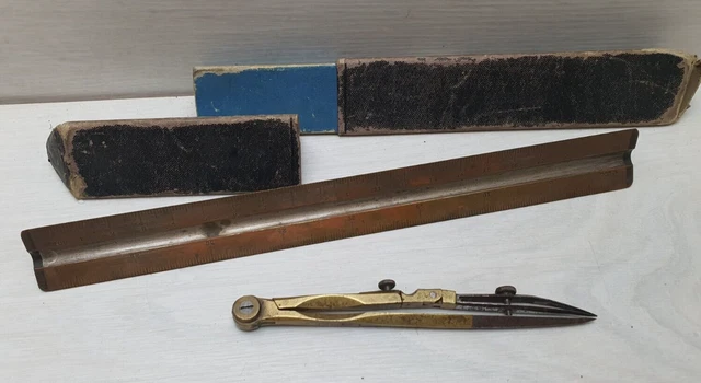 ANTIQUE MILITARY MAP Distance Reading Rule Cartography Brass Rule ...