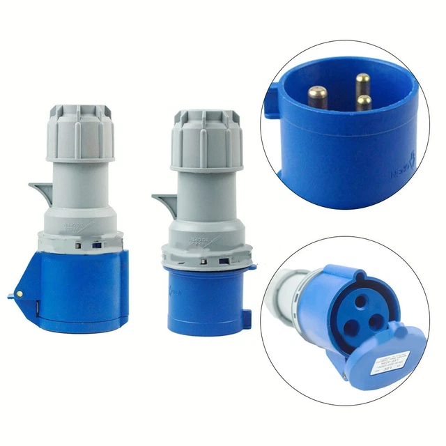 PRISE ET PRISE industrielle bleue 240V 16A male femelle IP44 2P+E pour ateliers EUR 11,06 ...