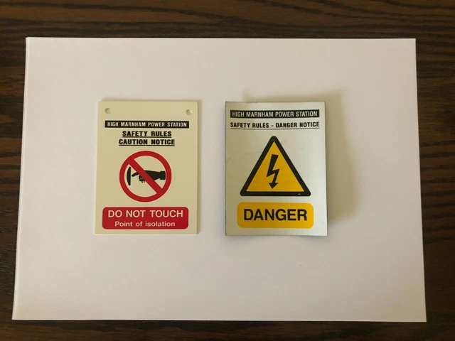 HIGH MARNHAM POWER Station Small Safety Warning Signs/Tags X 2 £5.00 ...