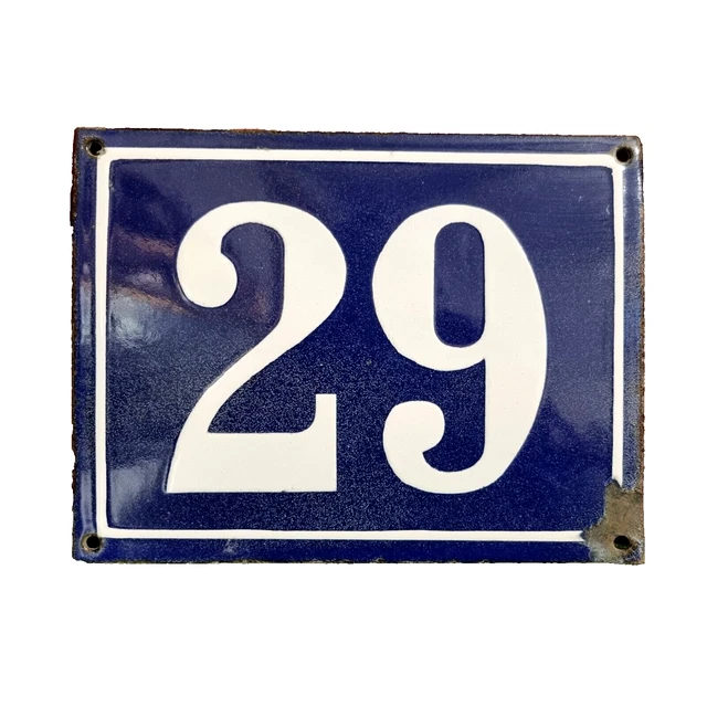 FRENCH VINTAGE LARGE domed enamel house sign white raised number 29 for ...