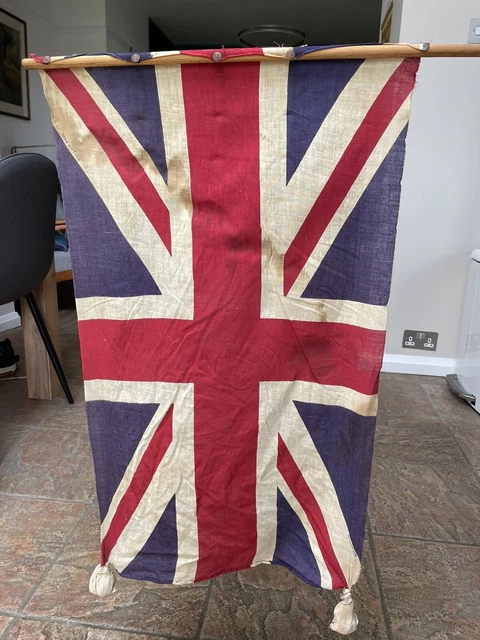 ANTIQUE VINTAGE WWII era Union Jack Flag On Pole Printed £36.00 ...