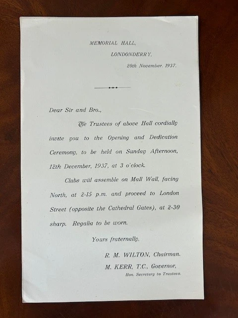 APPRENTICE BOYS OF Derry Memorial Hall Opening Flyer Loyalist Ulster ...