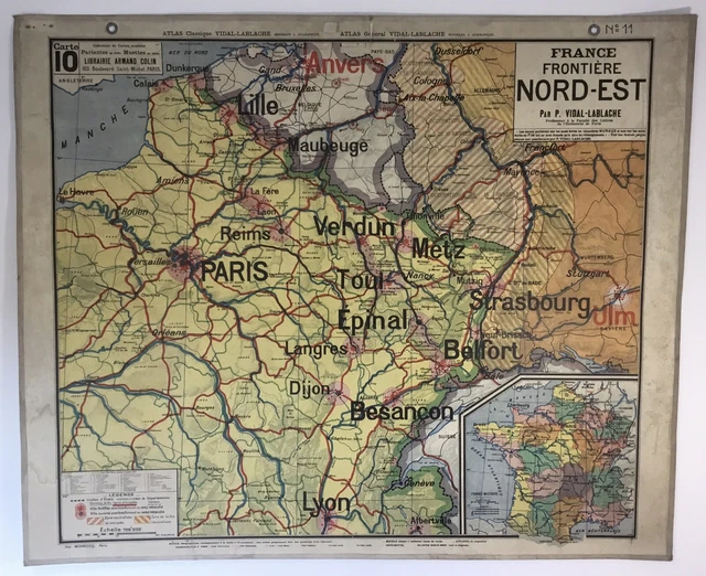 VINTAGE FRENCH WALL MAP, FRENCH MILITARY DIVISIONS, DOUBLE SIDED ...