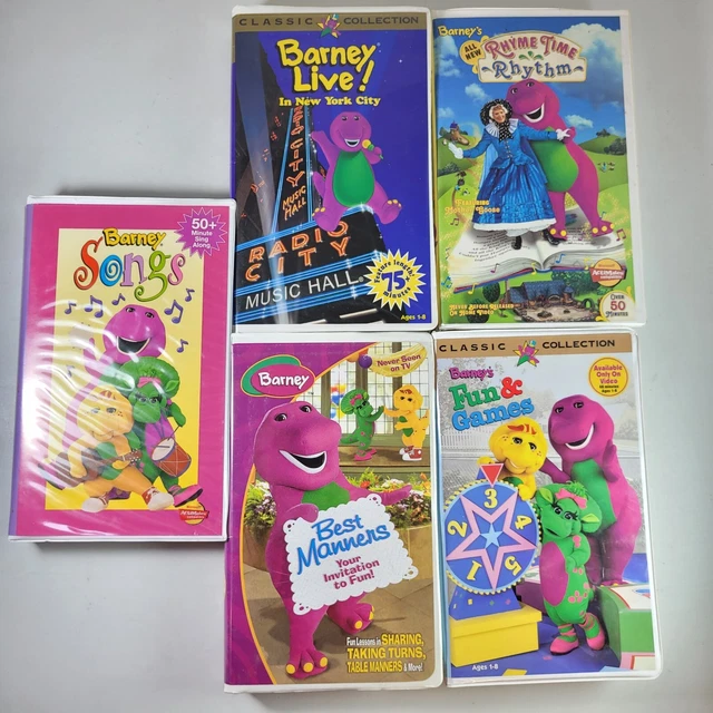BARNEY VHS LOT Live In New York City, Songs, Rhyme Time, Fun & Games ...