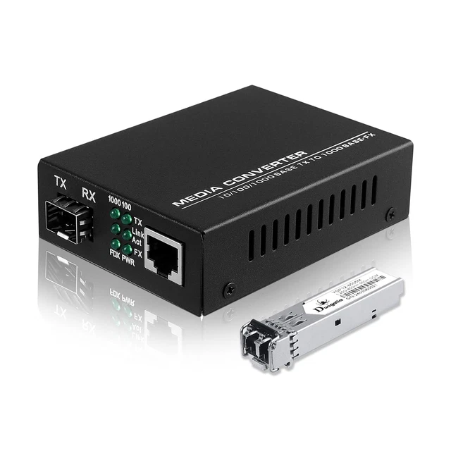 FIBER TO ETHERNET Media Converter with Gigabit Multi-Mode SFP LC Module ...