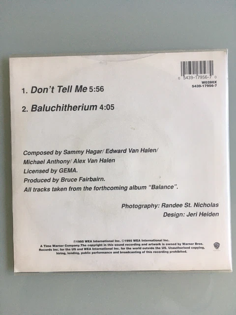 VAN HALEN DON T TELL ME / BALUCHITHERIUM 1995 Color Vinyl Limited ...