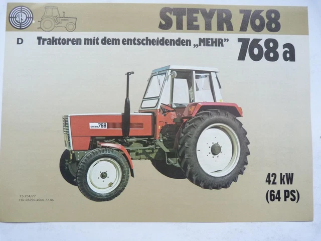 STEYR TRAKTOR 768 /768a Allrad 64 PS Prospekt 4 S., 1977 mit Allrad ...