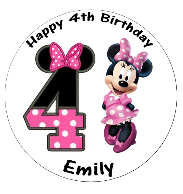 MINNIE MOUSE 4TH Birthday Personalised Cake Topper Edible Wafer Paper 7 ...
