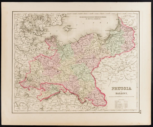 ANTIQUE MAP (1857) of Prussia, Germany. Antique Map Prussia and Saxony ...