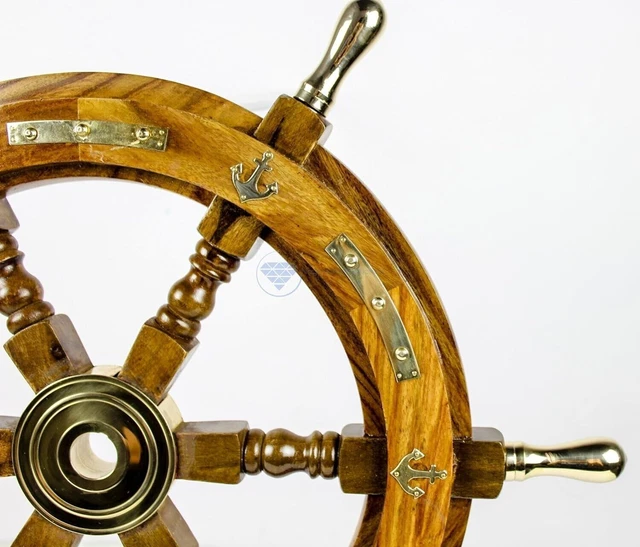 ROUE DE BATEAU en laiton et en bois fabriquée à la main pour marin nautique... EUR 152,34 ...