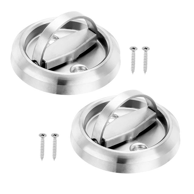 2 PCS RECESSED Door Handles Round Flush Pulls Embedded Hidden Silver £ ...