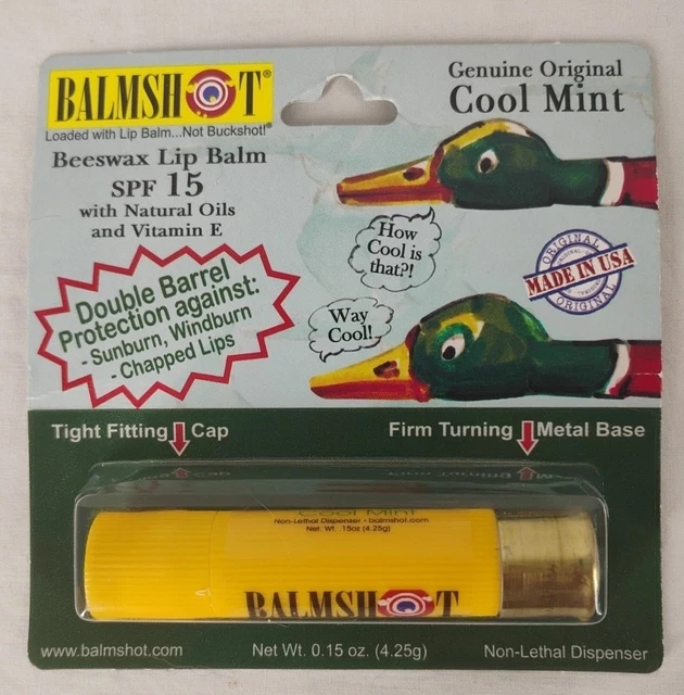 NOS BALMSHOT BEESWAX Natural Lip Balm in Shotgun Shell SPF 15 Cool Mint ...