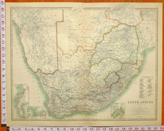 1902 LARGE ANTIQUE Map South Africa Cape Colony Cape Town Durban Port ...