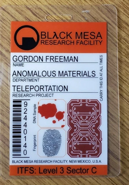 PORTAL BLACK MESA Research Anlage Id Badge-Gordon Freeman Cosplay Kostüm EUR 7,50 - PicClick DE