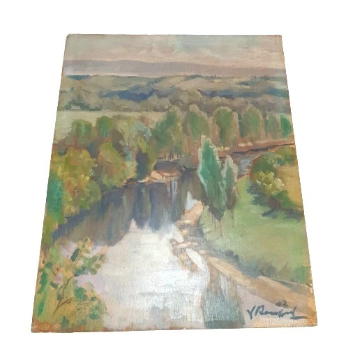 TABLEAU ANCIEN IMPRESSIONNISTE : Huile Sur Panneau Paysage De Rivière EUR 20,00 - PicClick FR