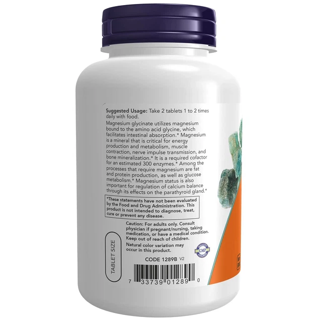 NOW FOODS MAGNESIUM Glycinate 180 Tablets, Muscle,Heart & Nervous ...