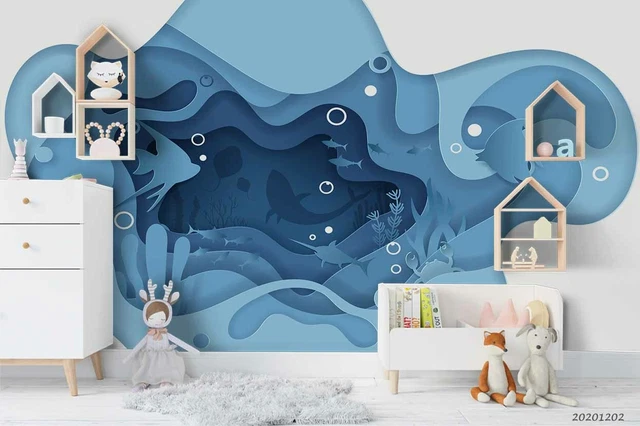 3D PAPER CUT Ocean Whale Wallpaper Wall Mural Removable Self-adhesive ...