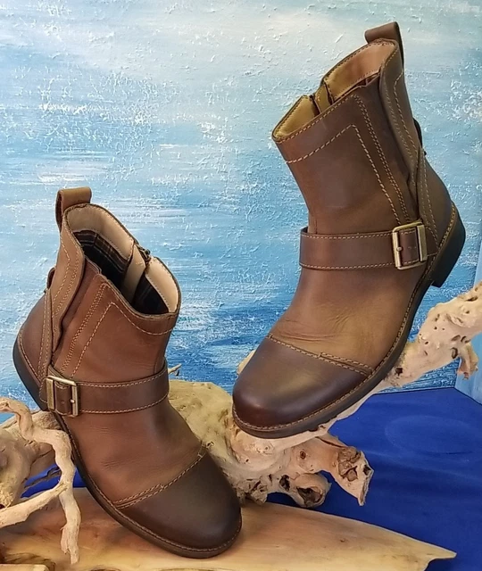 RARE ~CLARKS MENS Chilton Brown Leather Zip Ankle Moto Boots Harness ...