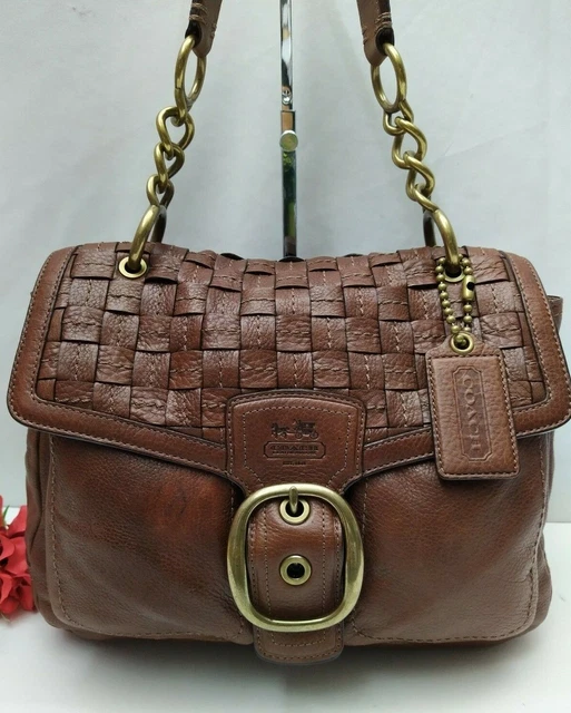 COACH THOMPSON BROWN Woven Leather Limited Edition Chain Link Shoulder ...