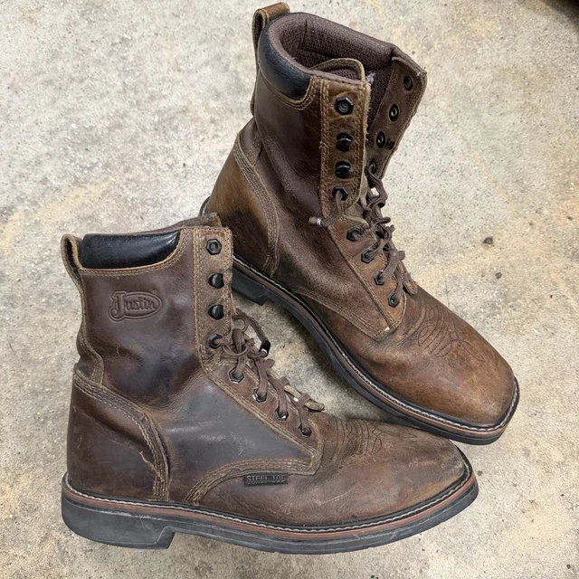 JUSTIN ORIGINAL WORKBOOTS Pulley Electrical Steel Toe Work Mens Brown ...