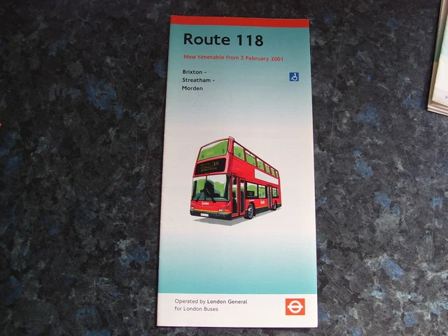 LONDON GENERAL BUS Timetable-Route 118-Febuary 2001-Used Con £0.99 ...
