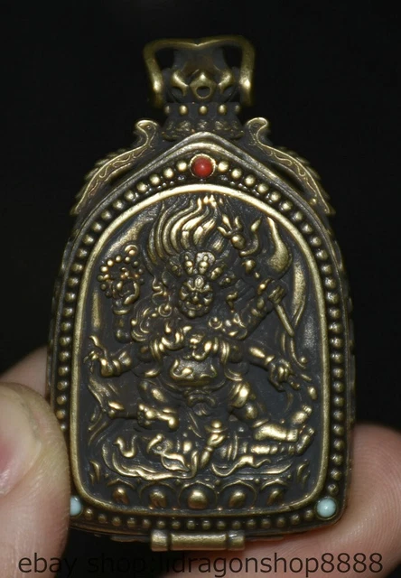 2 &VIEUX BOUDDHISME tibétain cuivre mahabharata Qi boîte pendentif Talisman EUR 30,00 - PicClick FR