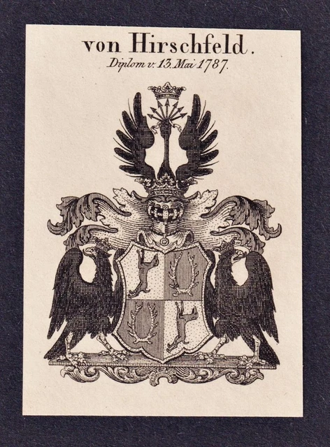 HIRSCHFELD WAPPEN COAT of arms Heraldik heraldry Genealogie Kupferstich ...