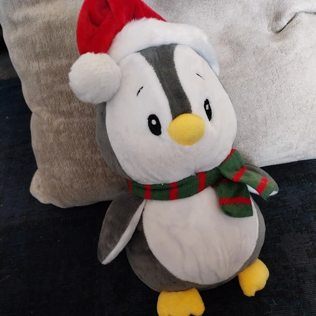 RARE ALDI LITTLE Town Grey Penguin 12” 30cm Xmas Plush Soft Toy Scarf ...