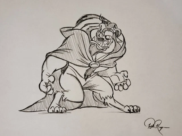 DISNEY BEAUTY AND the Beast Angry pose Drawing/sketch animation signed ...