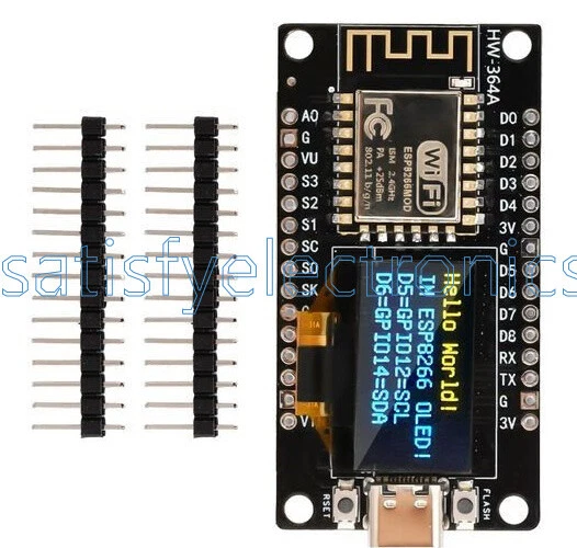 USB-C NODEMCU ESP8266 Development Board w/0.96" OLED Display CH340 ...