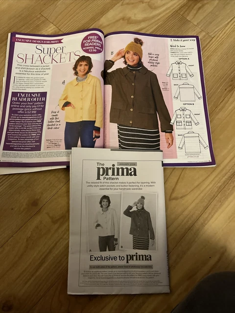 PRIMA MAGAZINE JANUARY 2024 With Unused Sewing Pattern Shacket EUR 3,49 ...