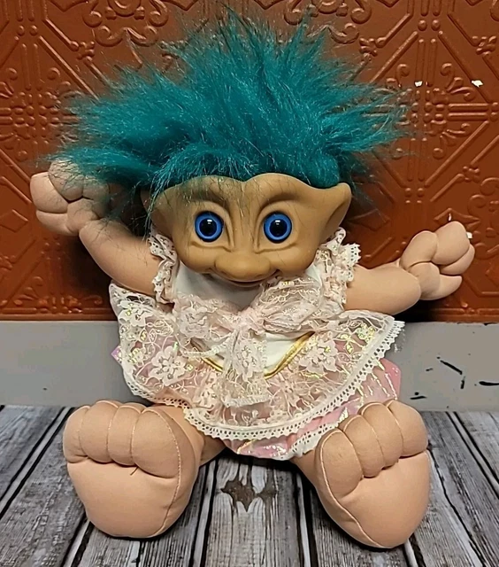 VINTAGE TROLL DOLL Treasure Trolls Toy Ace Novelty Plush Body Green ...