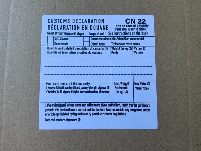 SELF ADHESIVE CN22 Custom Declaration Forms Labels - Square style 4x4 ...