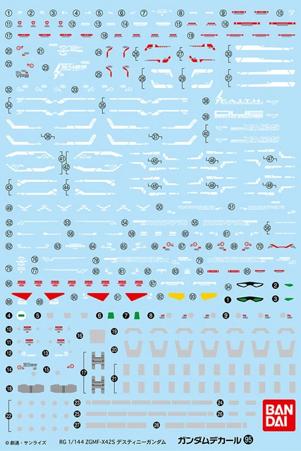 BANDAI MODEL KIT Gundam Decal 95 Rg Gundam Destiny Accessori EUR 20,28 ...