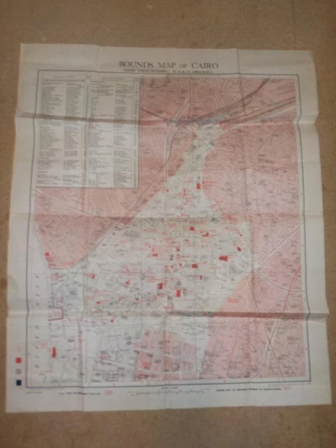 ORIGINAL WWII BRITISH Army Bounds Map Of Cairo Issued By Hq 17 Area M.e ...