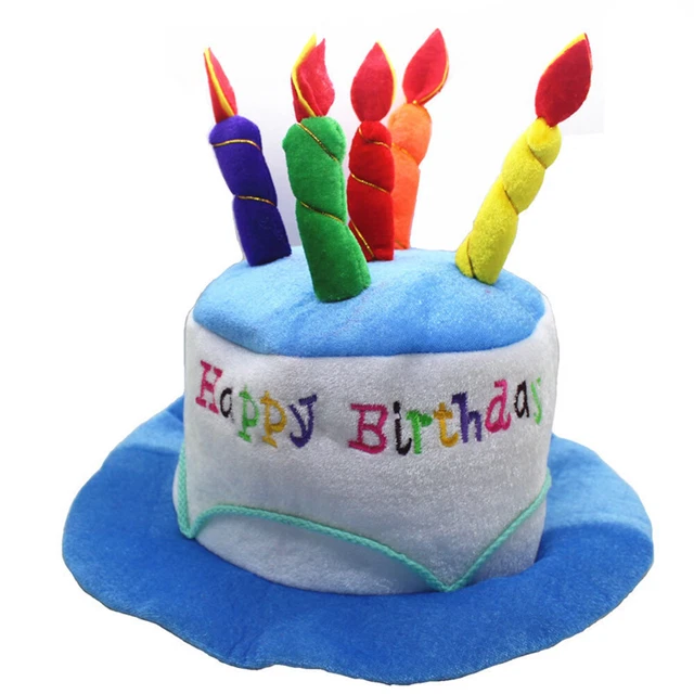 HAPPY BIRTHDAY PLUSH Cake Hat with Candles Fancy Dress Party Hats ...