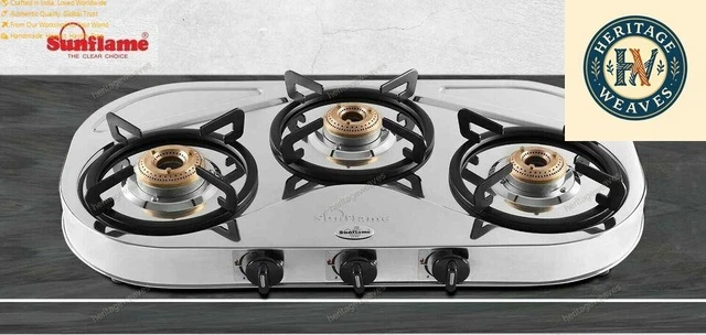 SUNFLAME SHAKTI STAR SS 3 Burner Gas Stove Manual Ignition Silver Color ...