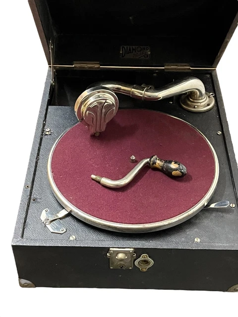 ANCIEN GRAMOPHONE A Manivelle Tourne Disque Pavillon Avec Valise ...