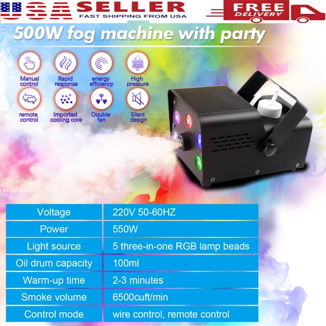500W RGB W/REMOTE Smoke Fog Machine Muti-color LED DJ Party Disco Stage ...