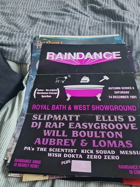 RAINDANCE RAVE FLYER Flyers 14/12/91 A3 affiche bain et West Showground ...