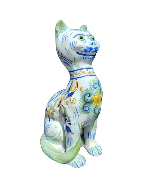 Antique Charles Fourmaintraux Glass Eyed Cat Desvres French Faience