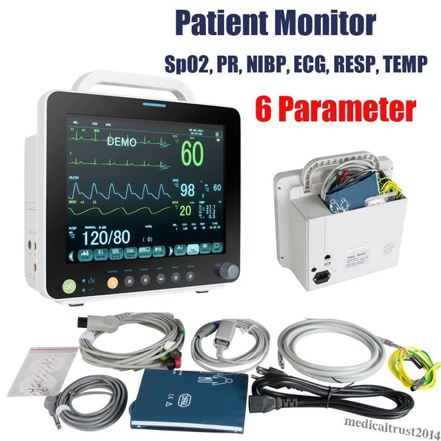 PORTABLE 12 PATIENT Monitor - 6 Parameter ICU CCU Vital Signs Machine ...
