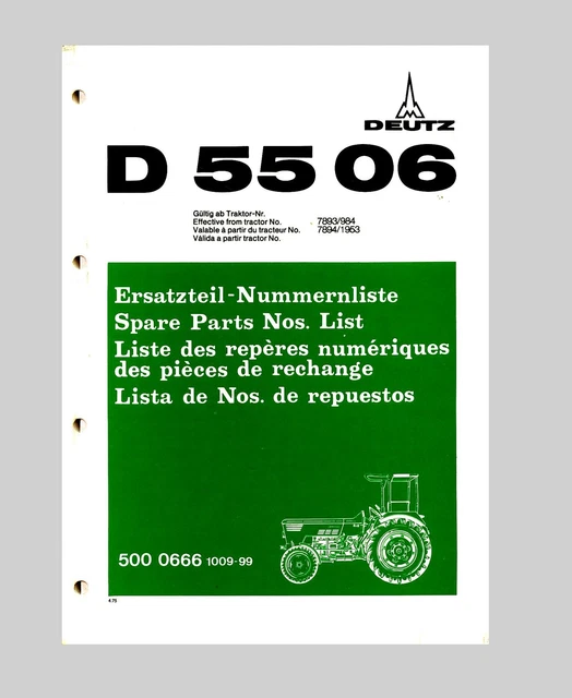 DEUTZ FAHR D 5506 Traktor Ersatzteilliste Original 1975 £50.46 ...