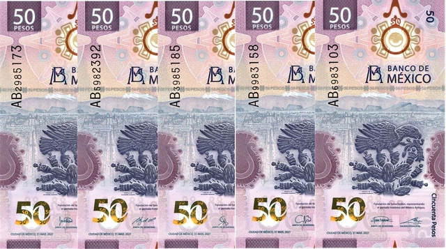 2021 MÉXICO 50 pesos - Fundación de Tenochtitlan AJOLOTE Serial AB 5 ...