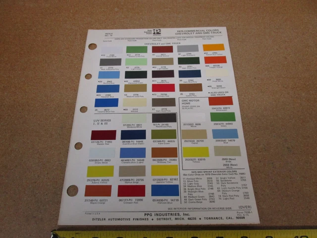 1975 CHEVROLET TRUCK paint color chip chart Commercial pickup Silverado ...