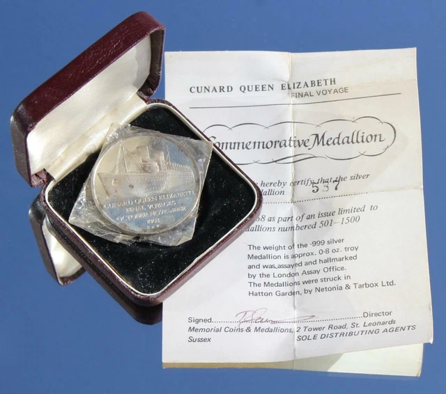CUNARD WHITE STAR Line Rms Queen Elizabeth Solid Silver Final Voyage ...
