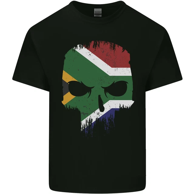 AFRIQUE DU SUD Crâne Africain Drapeau Gym Motard Homme Coton T-Shirt ...