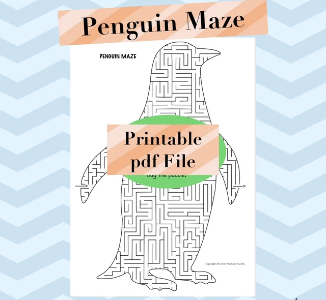 HANDMADE PRINTABLE PENGUIN Maze Puzzle Game Hard Fun Brain Teaser PDF ...