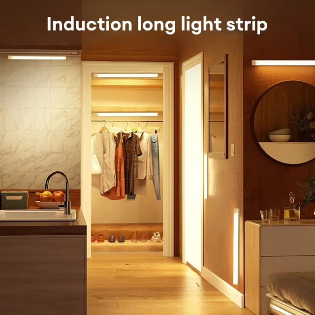WIRELESS LED MOTION Sensor Light Strip Cabinet Closet Lamp USB ...