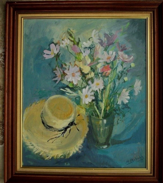 TABLEAU 1969 SCHOHN MS le Chapeau de l'artiste Bouquet Fleurs EUR 165 ...